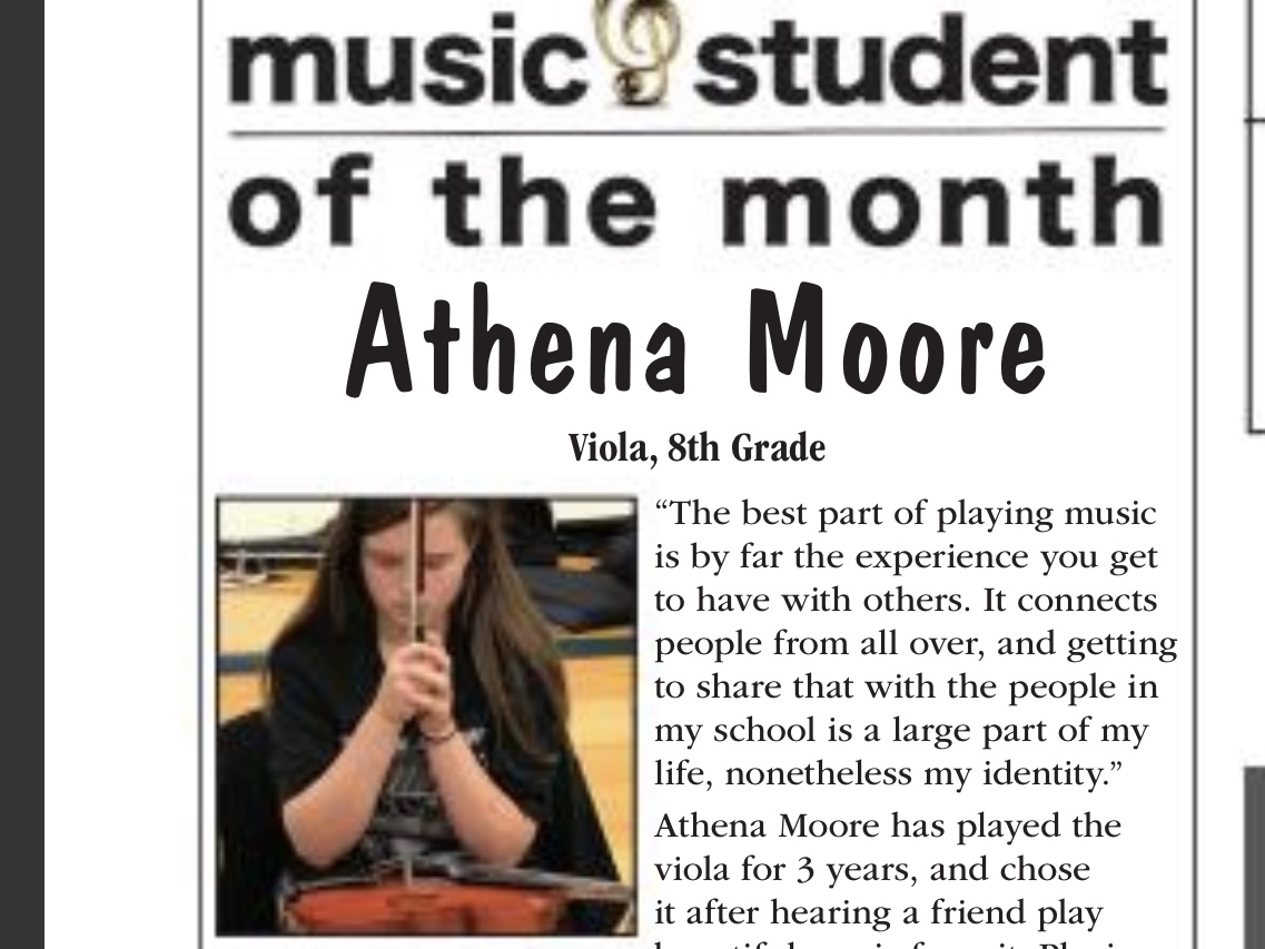 March 2021 Music Student of the Month – Athena Moore – Music Advocacy Group