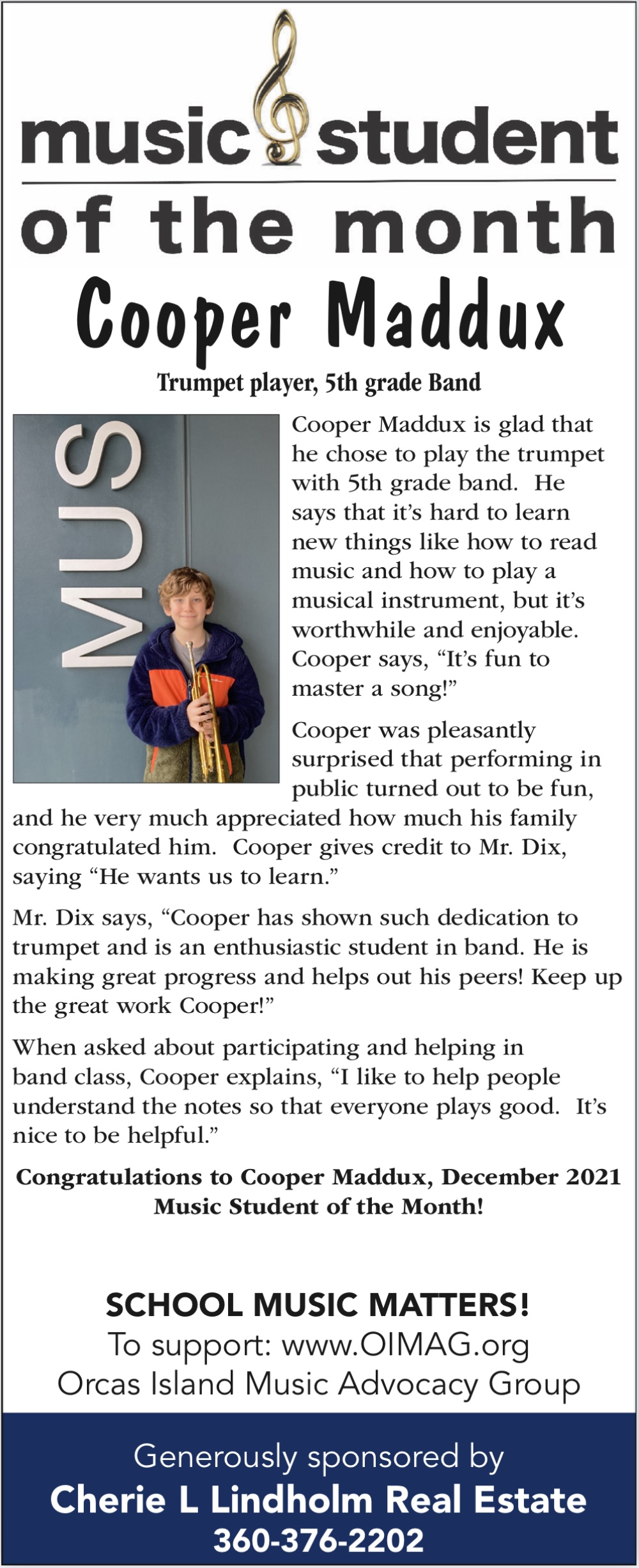 December 2021 Music Student of the Month – Cooper Maddux – Music ...