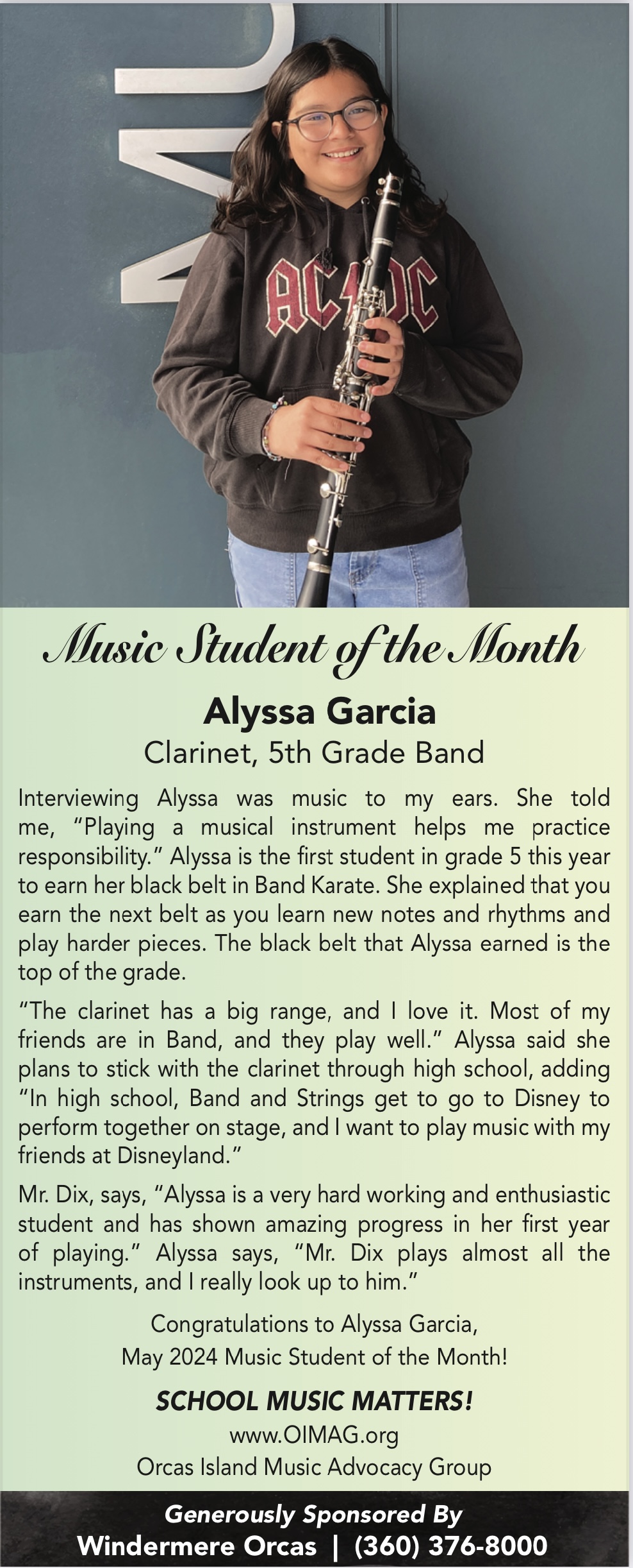 May 2024 Music Student of the Month – Alyssa Garcia – Music Advocacy Group